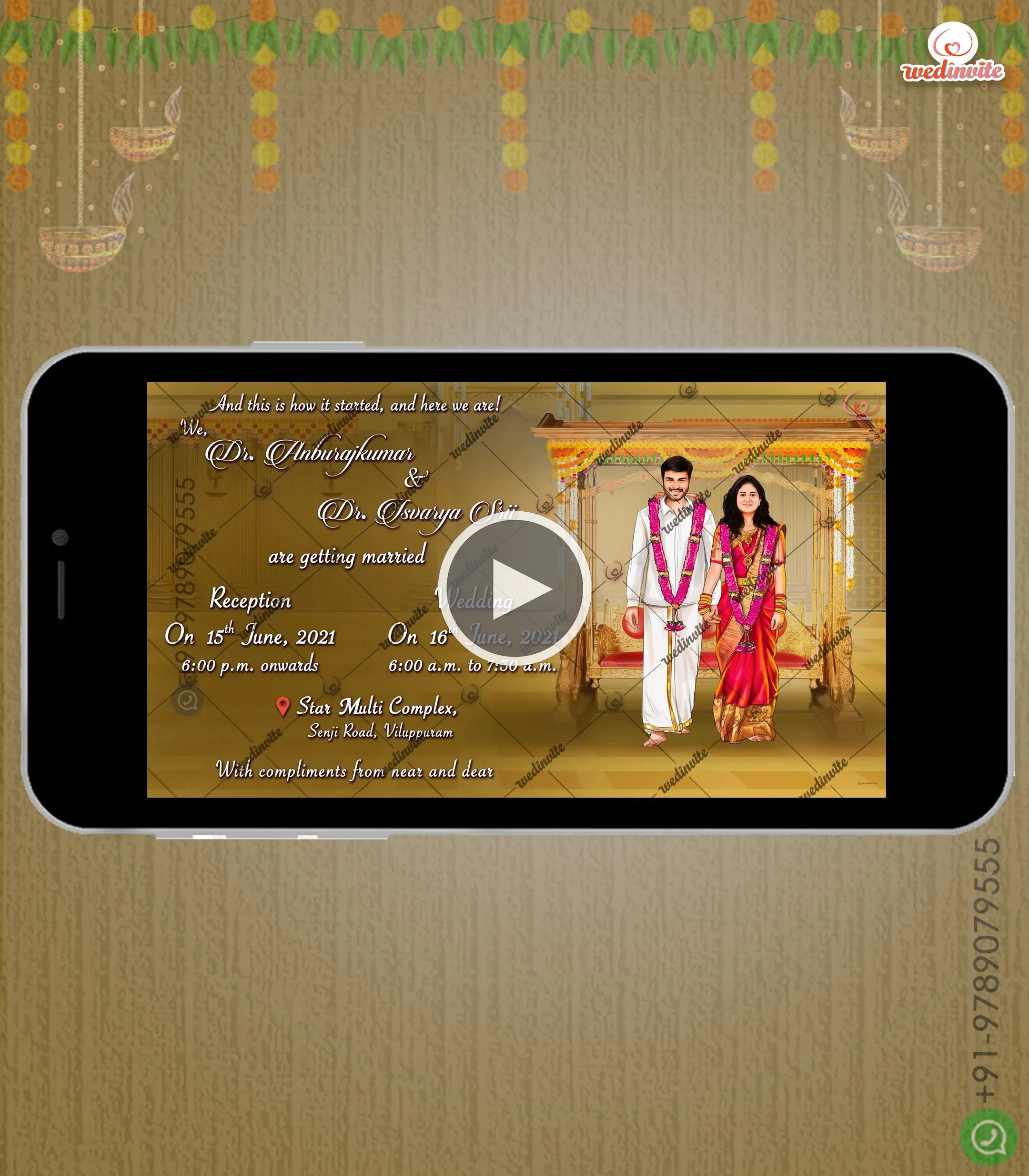 W2400 Caricature Love Story Video Invite - Wedinvite