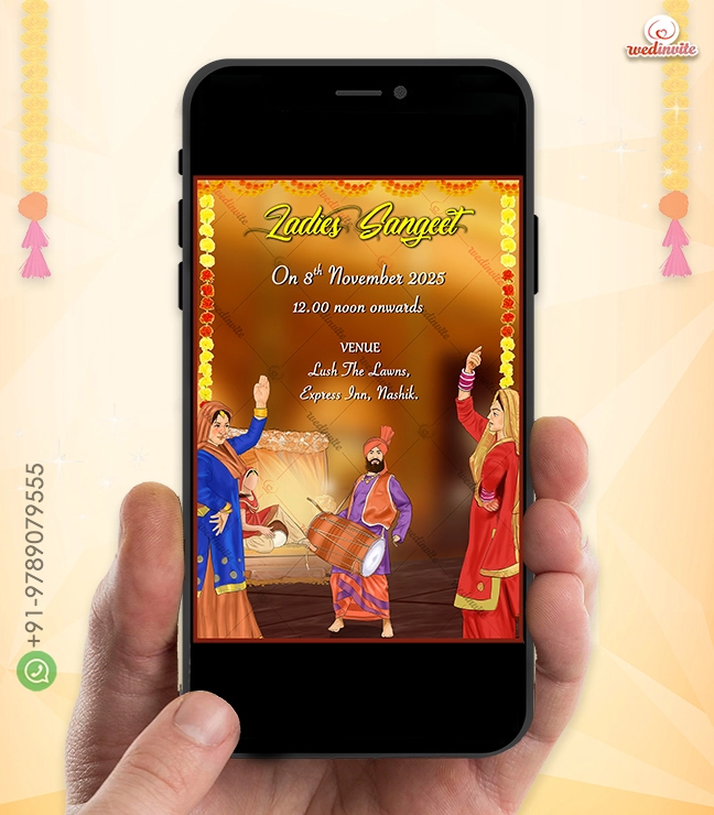 W9714 Caricature Ladies Sangeet Invite - Wedinvite