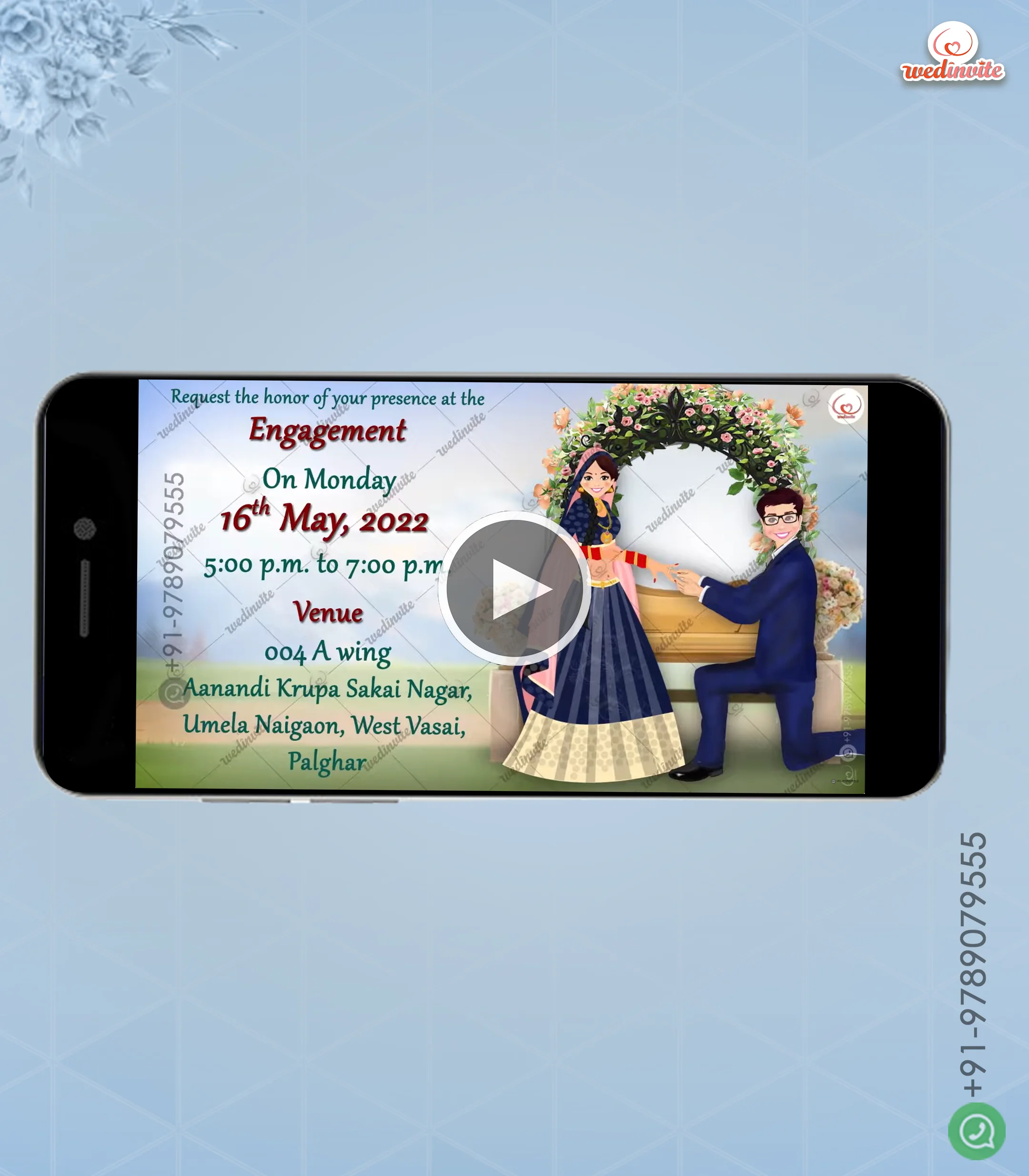 W2810 Cartoon Motion Graphics Engagement Video Invite - Wedinvite