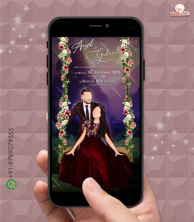 W2035 Romantic Swing Western Digital Card Invite - Wedinvite