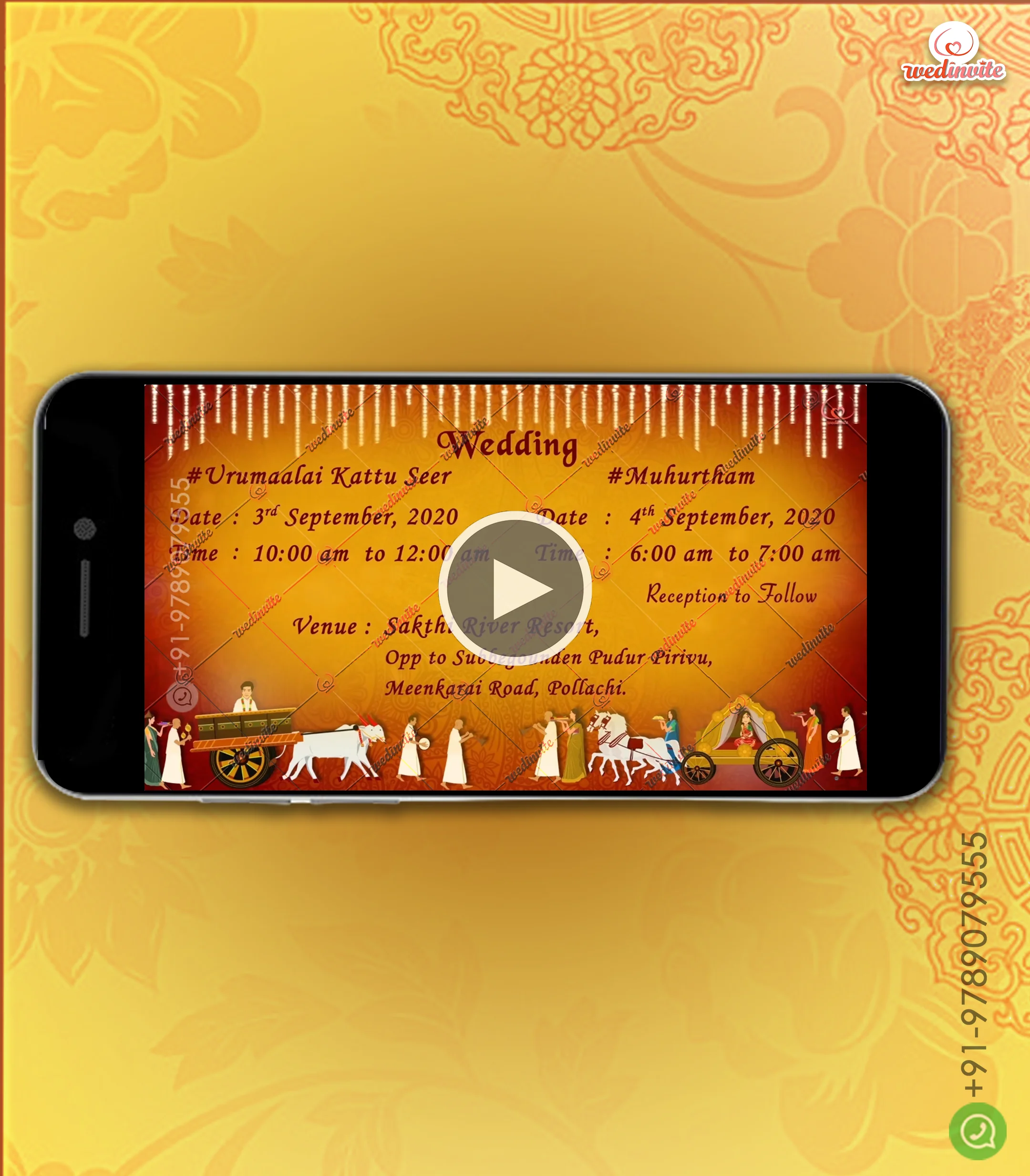 W2995 South Indian Archival Wedding Video Invite - Wedinvite