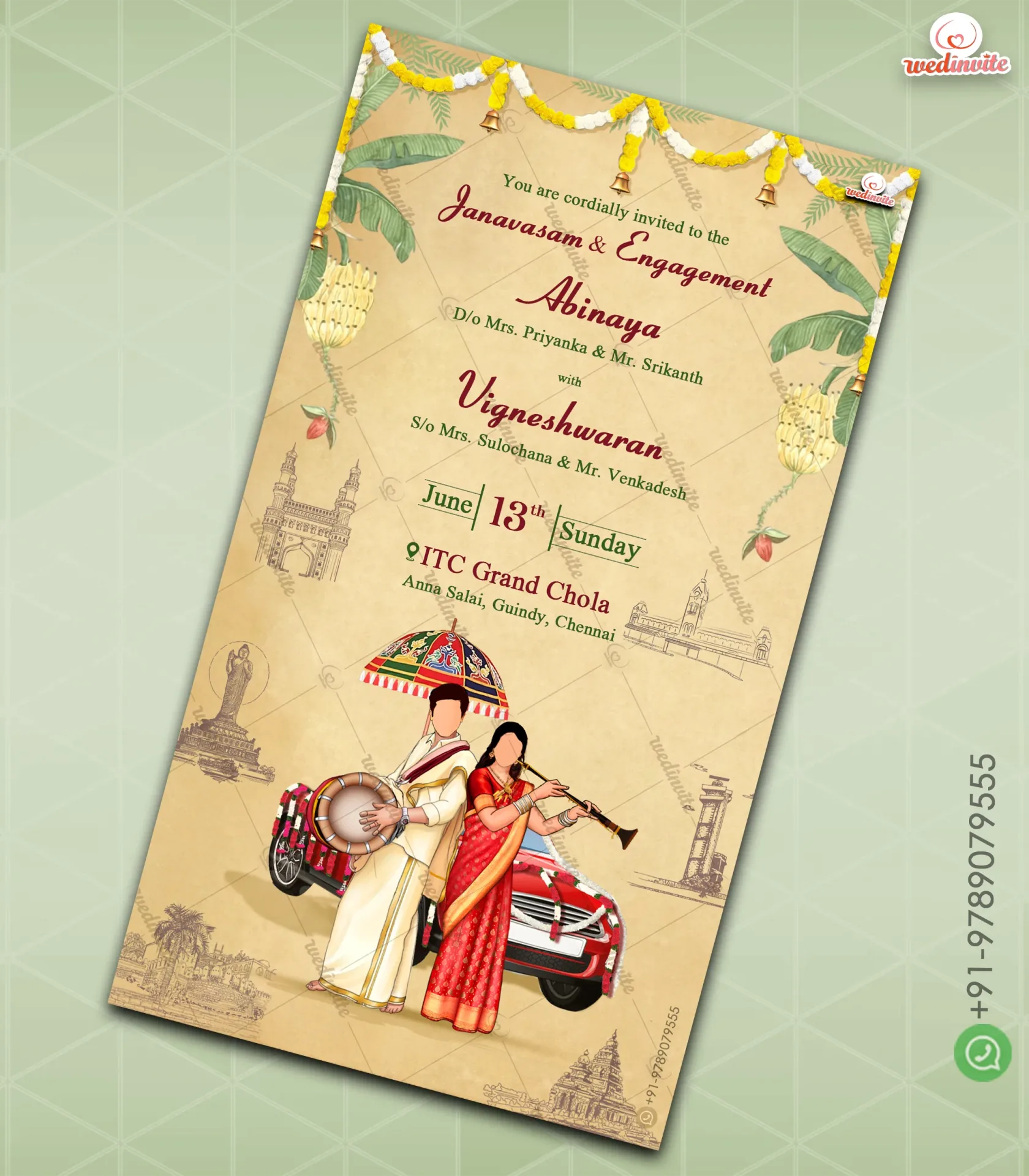 Caricature Janavasam Digital Card - Wedinvite